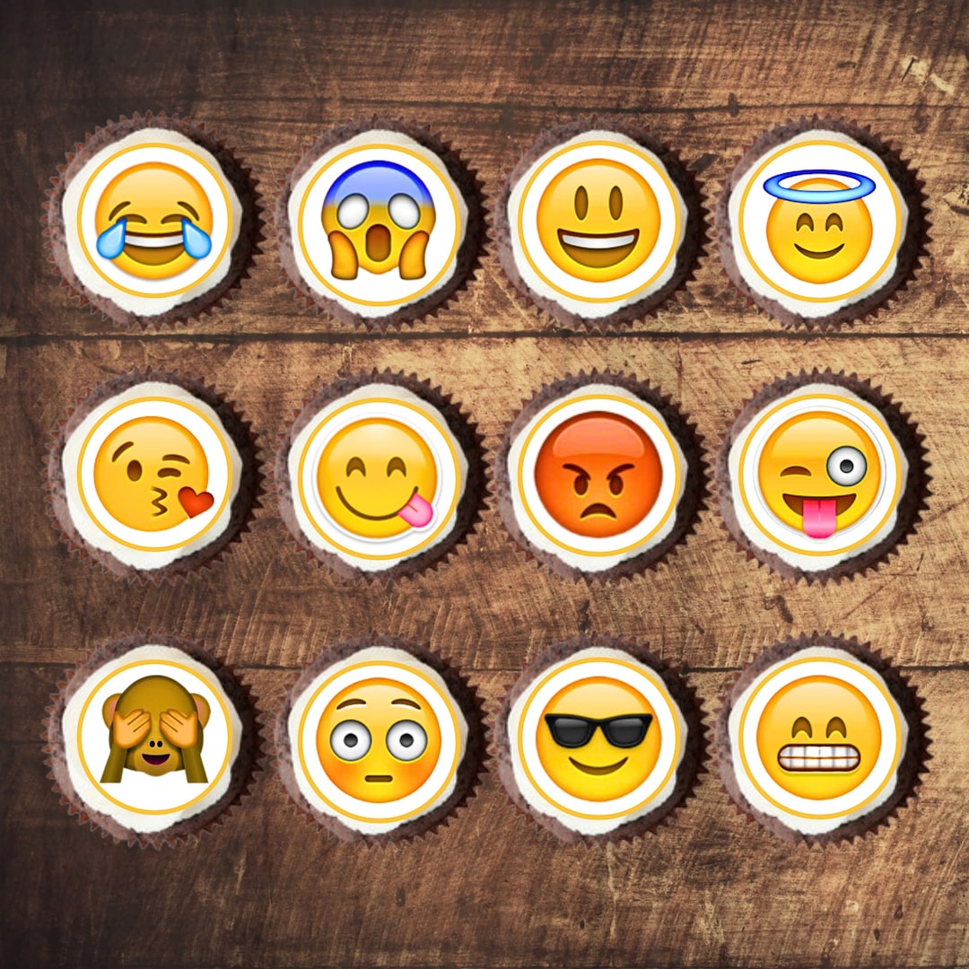 Emoji Cupcake Toppers Theme 2 PRECUT Optional, Edible Emoji Cake ...