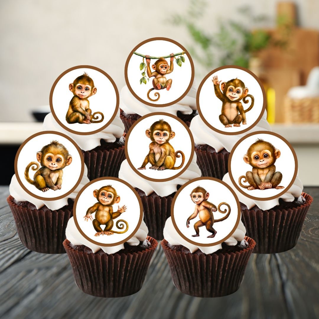 Monkey Edible Cupcake Toppers - Jungle Theme Cake Decorations - Etsy