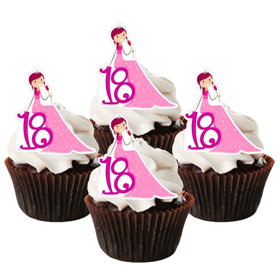 18th Birthday Princess Edible Cupcake Toppers - Pink Wafer Cake ...