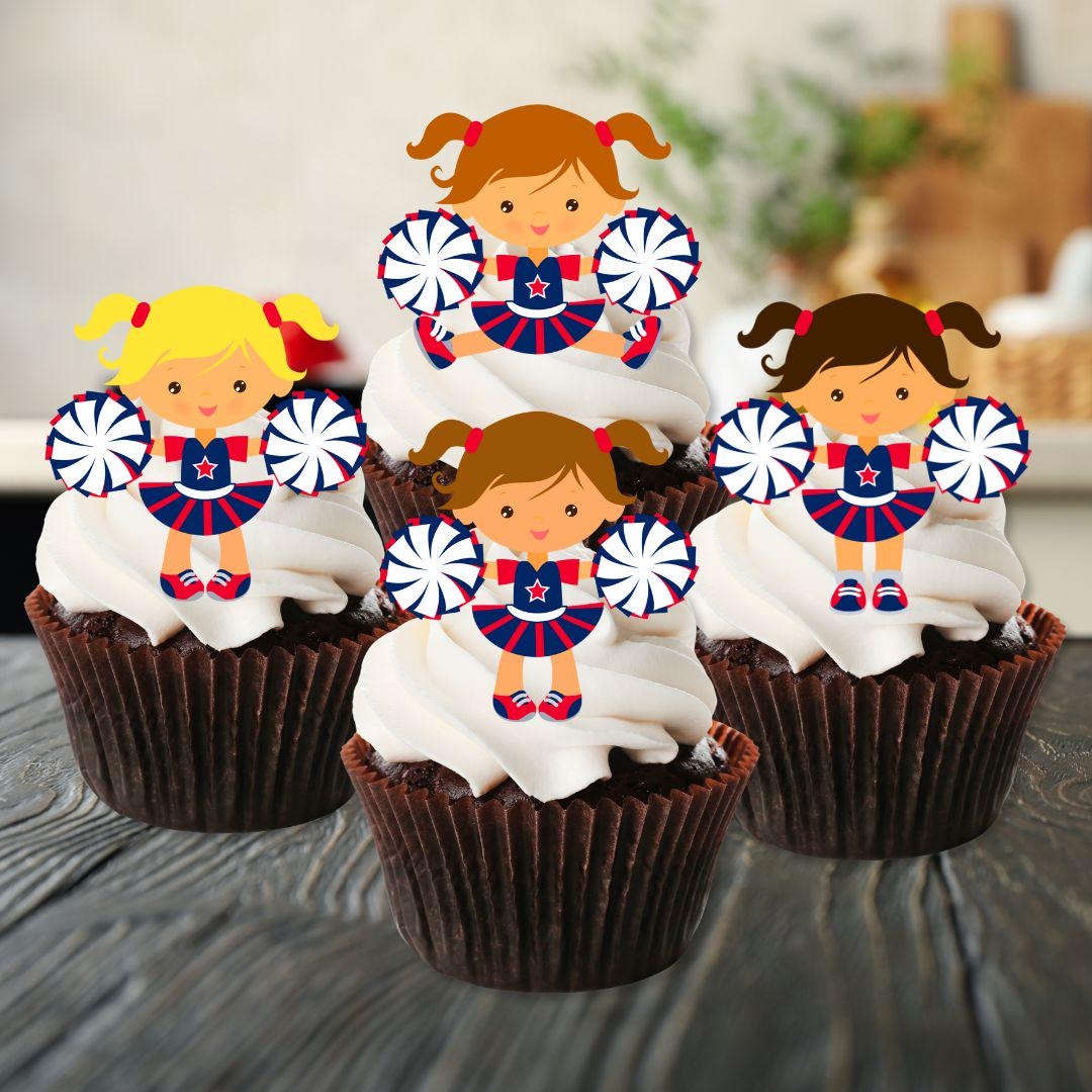 Cheerleader Edible Cupcake Toppers - Cheer Girls Pom Pom Cake ...