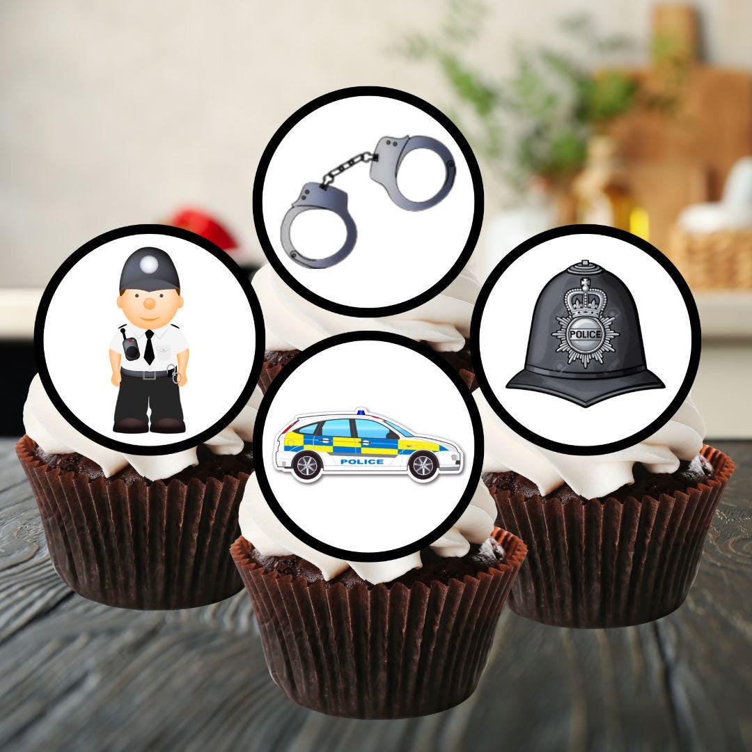 Police Officer Edible Cupcake Toppers - Emergency Services Theme Cake ...