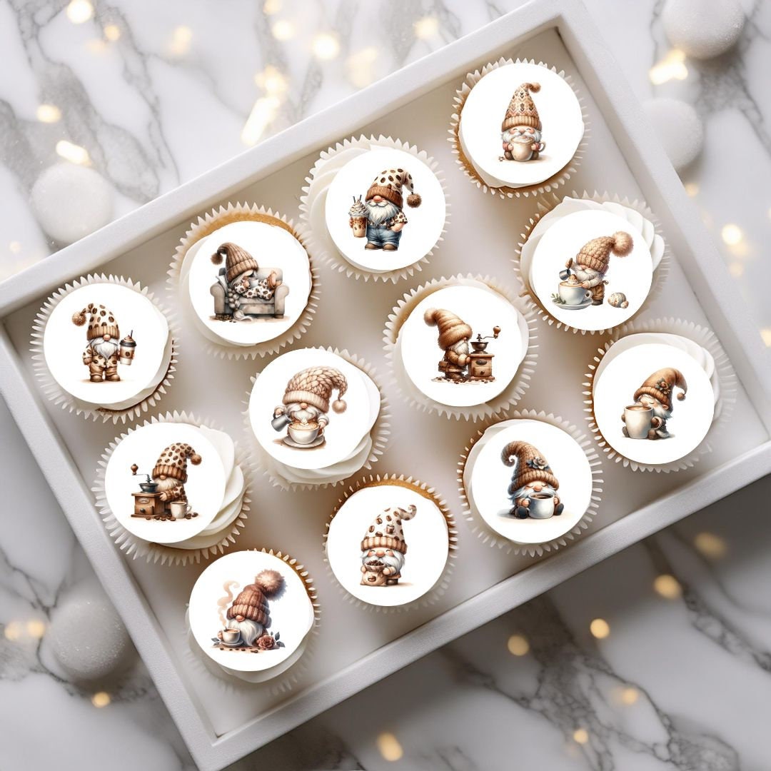 Coffee Gnomes Edible Cupcake Toppers - Wafer Card Disc Cake Decorations ...