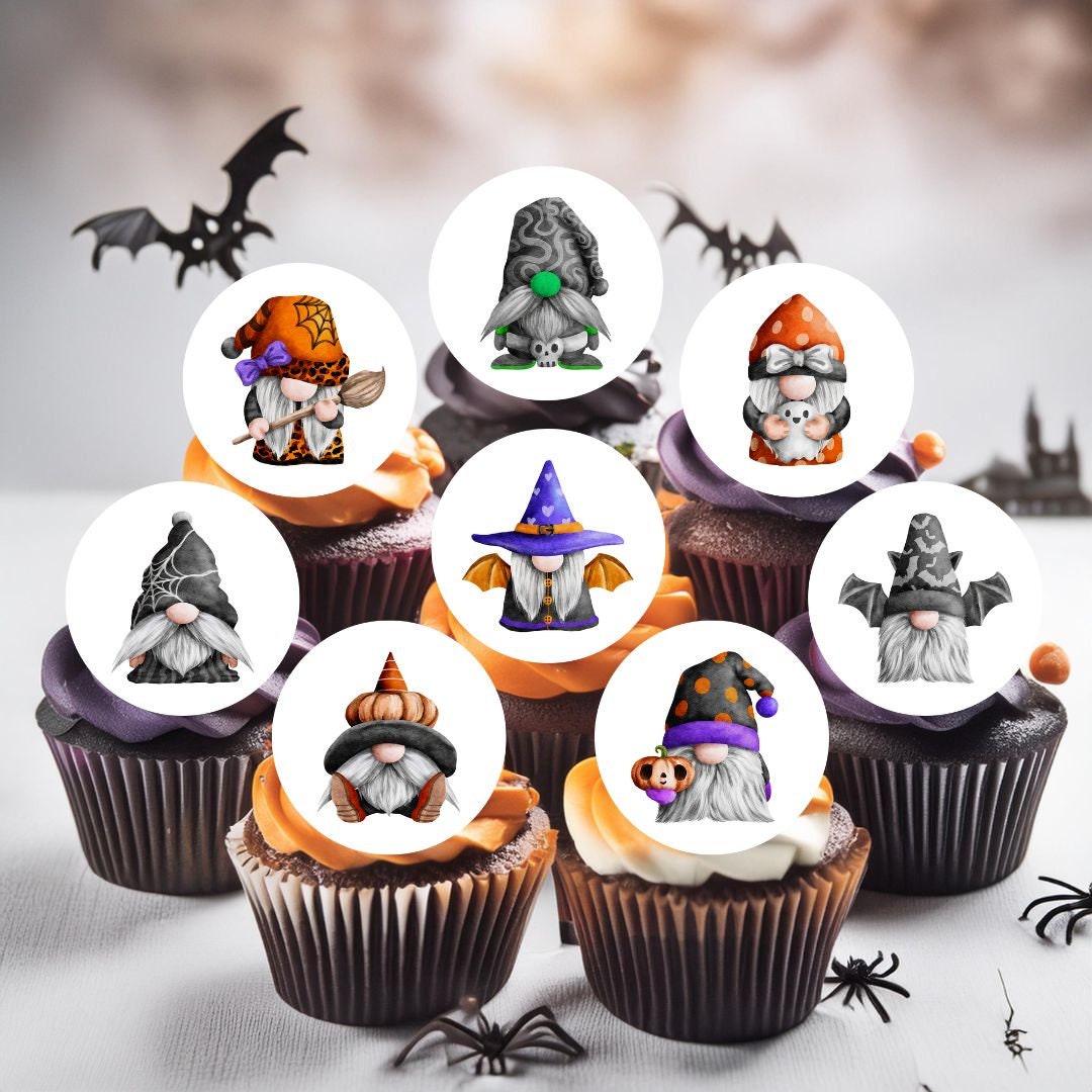 Halloween Gnomes Edible Cupcake Toppers - Wafer Card Disc Cake ...
