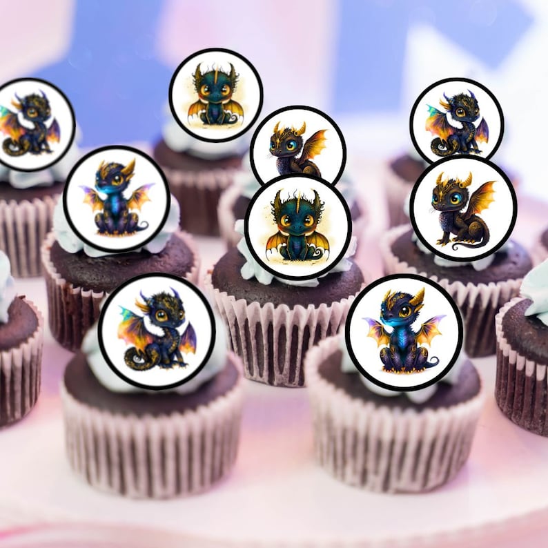 Dragon Edible Cupcake Toppers - Cute Black Dragons Theme Cake ...