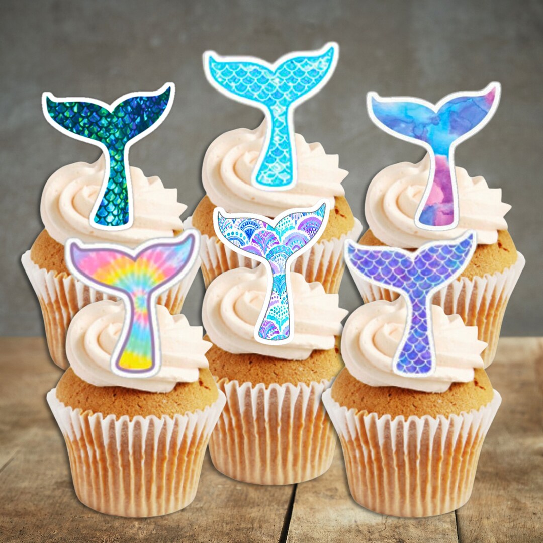 Mermaid Tails Cupcake Toppers - Edible Cake Decorations for Under the ...