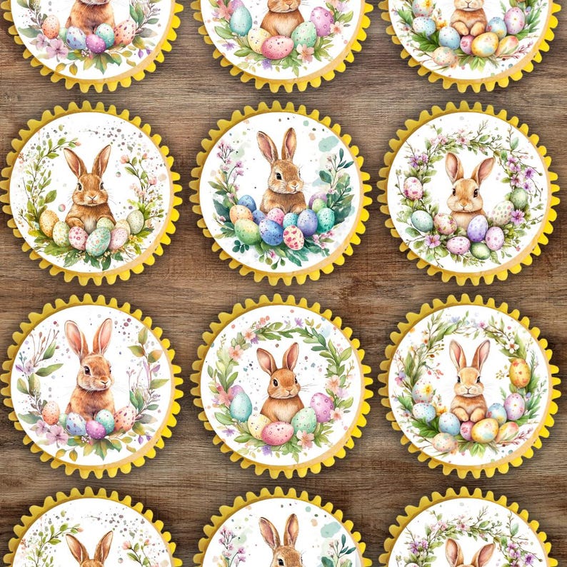 Bunny Wreath Edible Cupcake Toppers – Charming Easter & Spring-themed ...