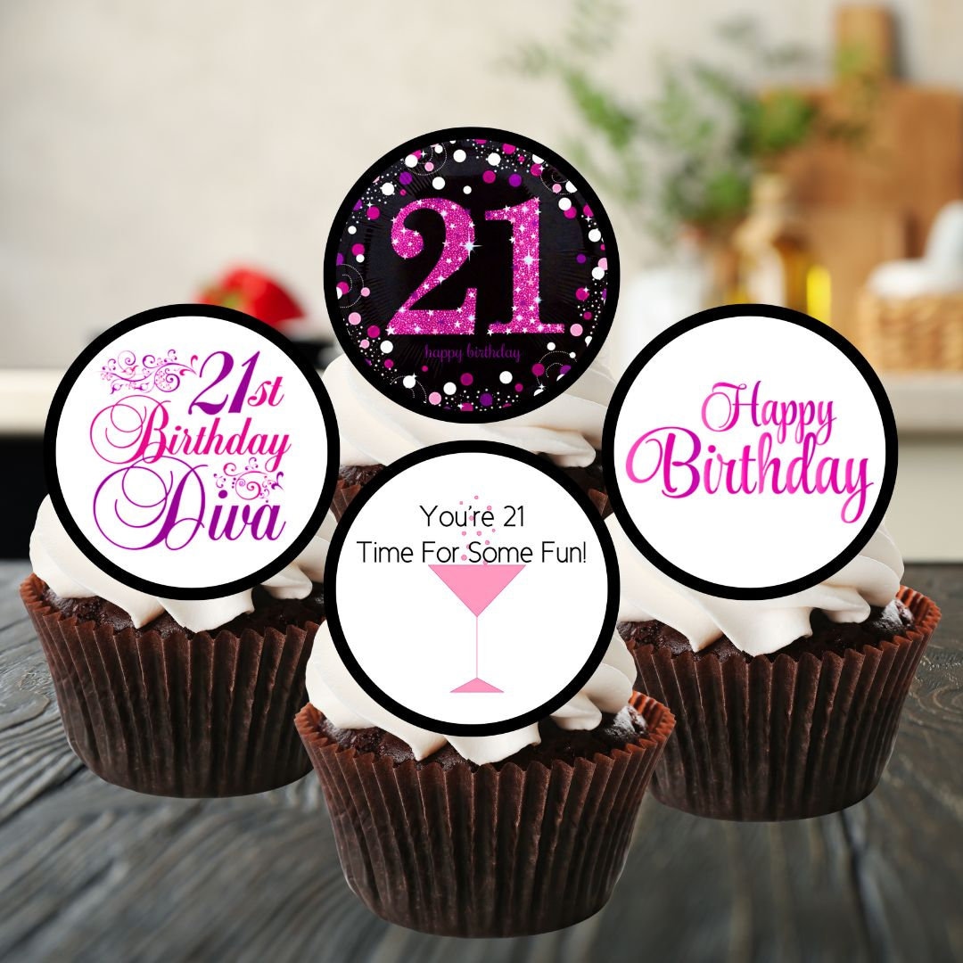 21st Birthday Diva Edible Cupcake Toppers - Pink Cake Decorations for Her - Etsy