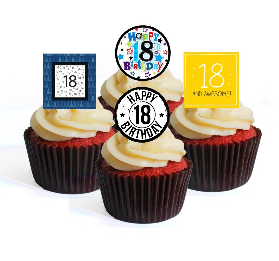 18th Birthday Boy Edible Cupcake Toppers PRECUT Optional Stand Up/lie ...