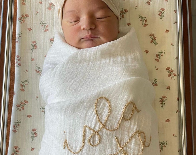 Hand Embroidered Baby Name Swaddle // Muslin Blanket //name ...