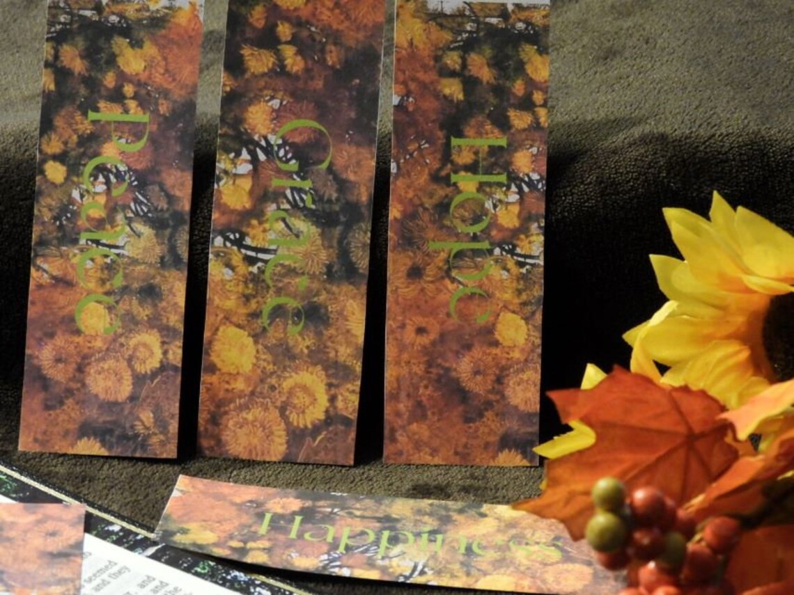 6 Inspirational Autumn Bookmarks, Faith Love Peace Happiness Grace Hope ...