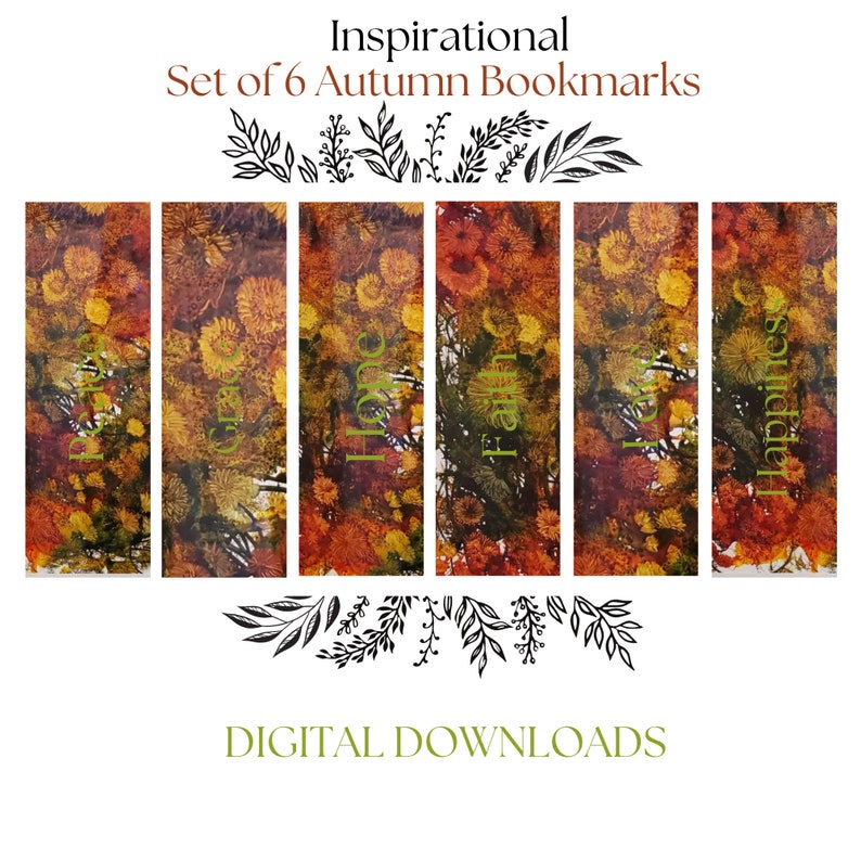 6 Inspirational Autumn Bookmarks, Faith Love Peace Happiness Grace Hope ...