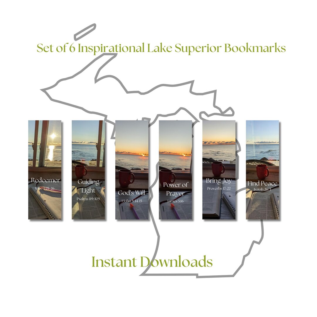 Inspirational Bible Verse Bookmarks With Lake Superior as the Beautiful ...