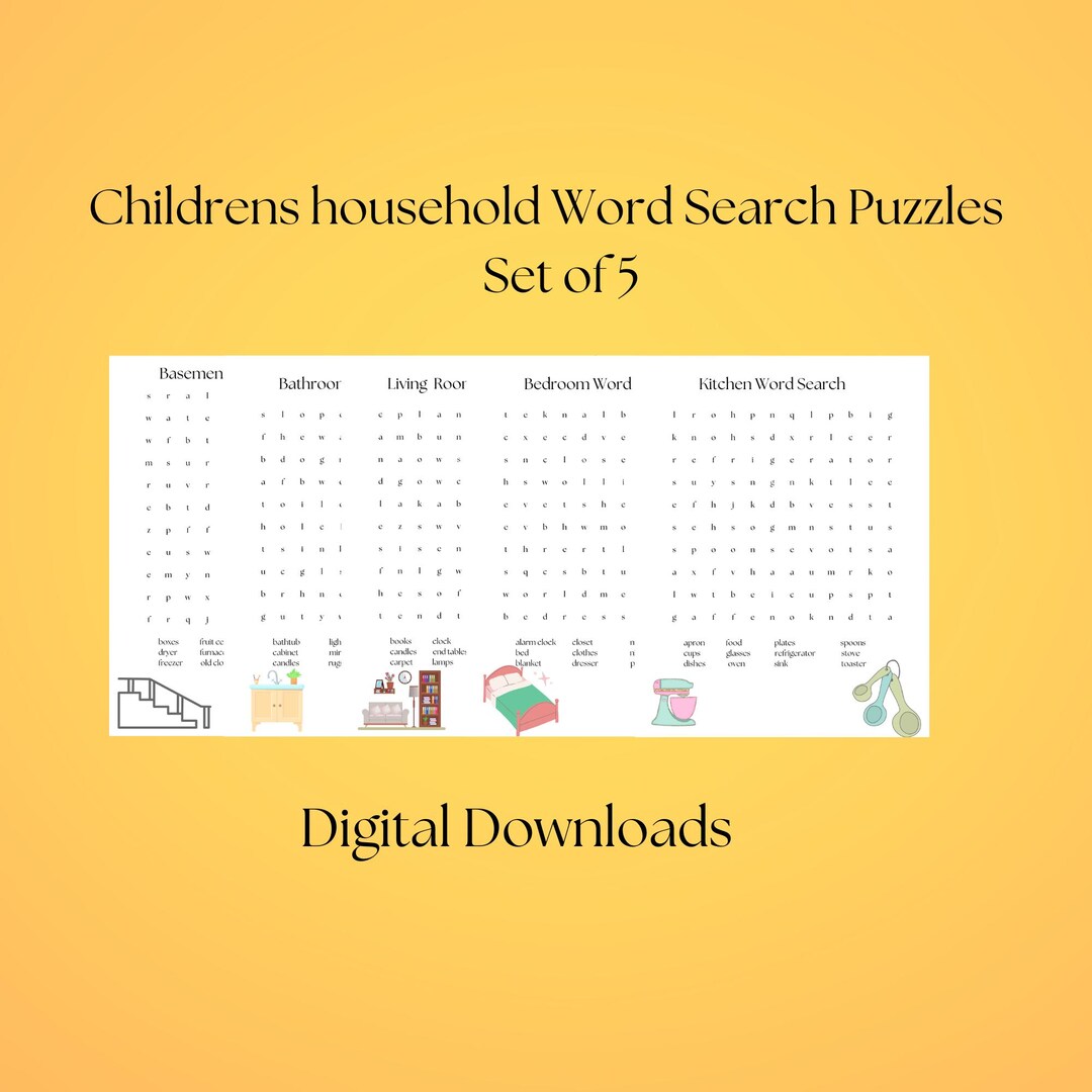 Household Word Search Puzzles: Children's Activity (digital Download ...