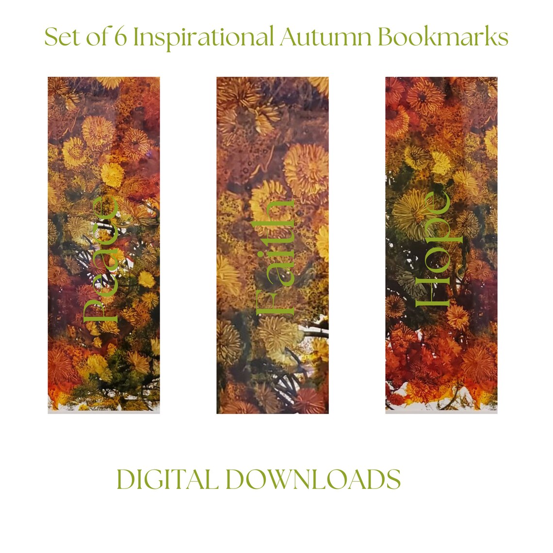 6 Inspirational Autumn Bookmarks, Faith Love Peace Happiness Grace Hope ...