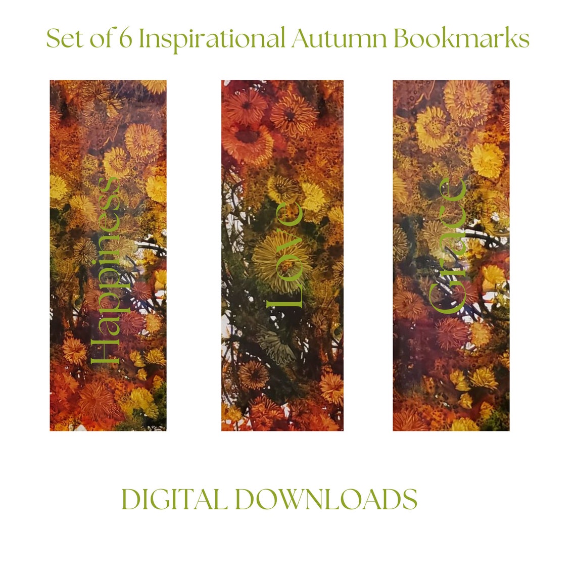 6 Inspirational Autumn Bookmarks, Faith Love Peace Happiness Grace Hope ...