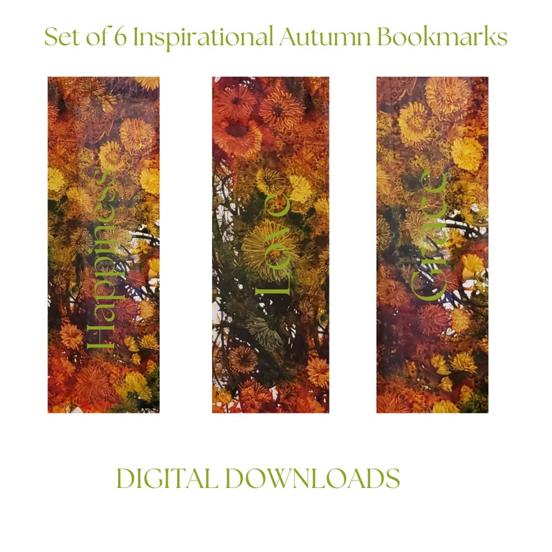 6 Inspirational Autumn Bookmarks, Faith Love Peace Happiness Grace Hope ...
