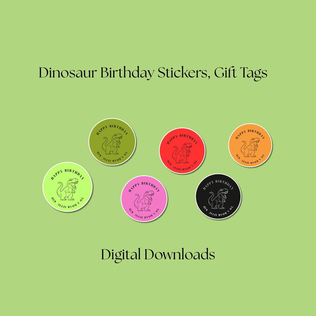 Dinosaur Birthday Stickers: Colorful Gift Tags (digital Download) - Etsy