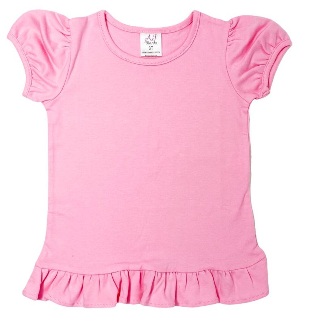 Pink Girls Cotton Ruffle Short Sleeve Shirt, Kids Embroidery Blanks, AJ ...