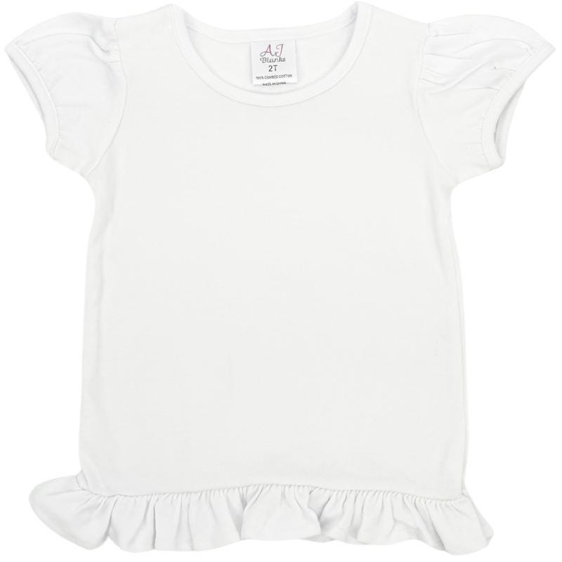 Pink Girls Cotton Ruffle Short Sleeve Shirt, Kids Embroidery Blanks, AJ ...