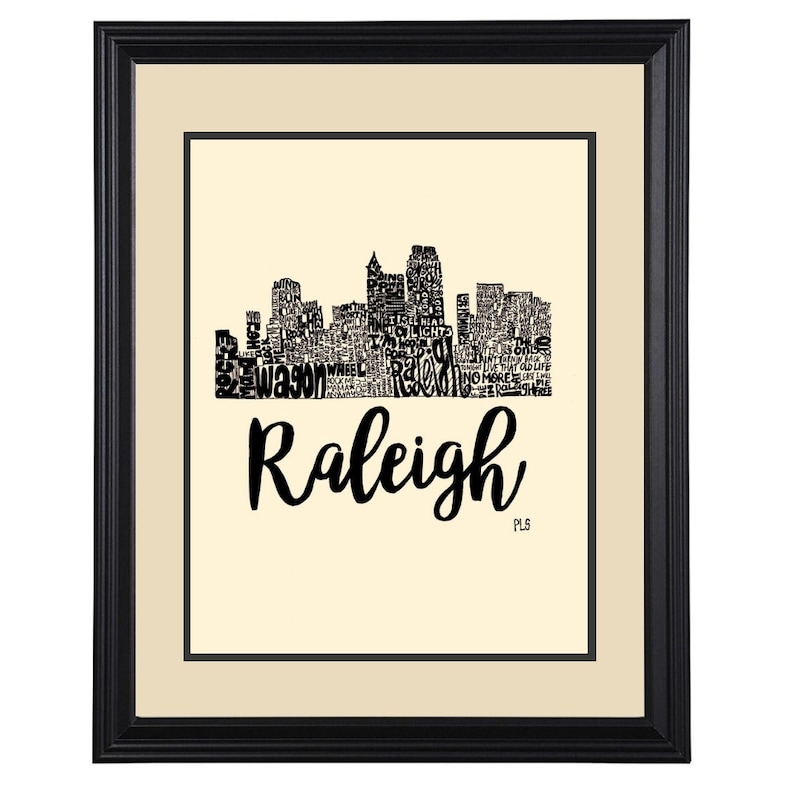 Raleigh Skyline Art Print Raleigh Wall Decor Art Done in - Etsy