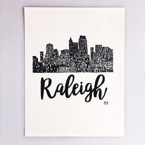 Raleigh Skyline Art Print Raleigh Wall Decor Art Done in - Etsy
