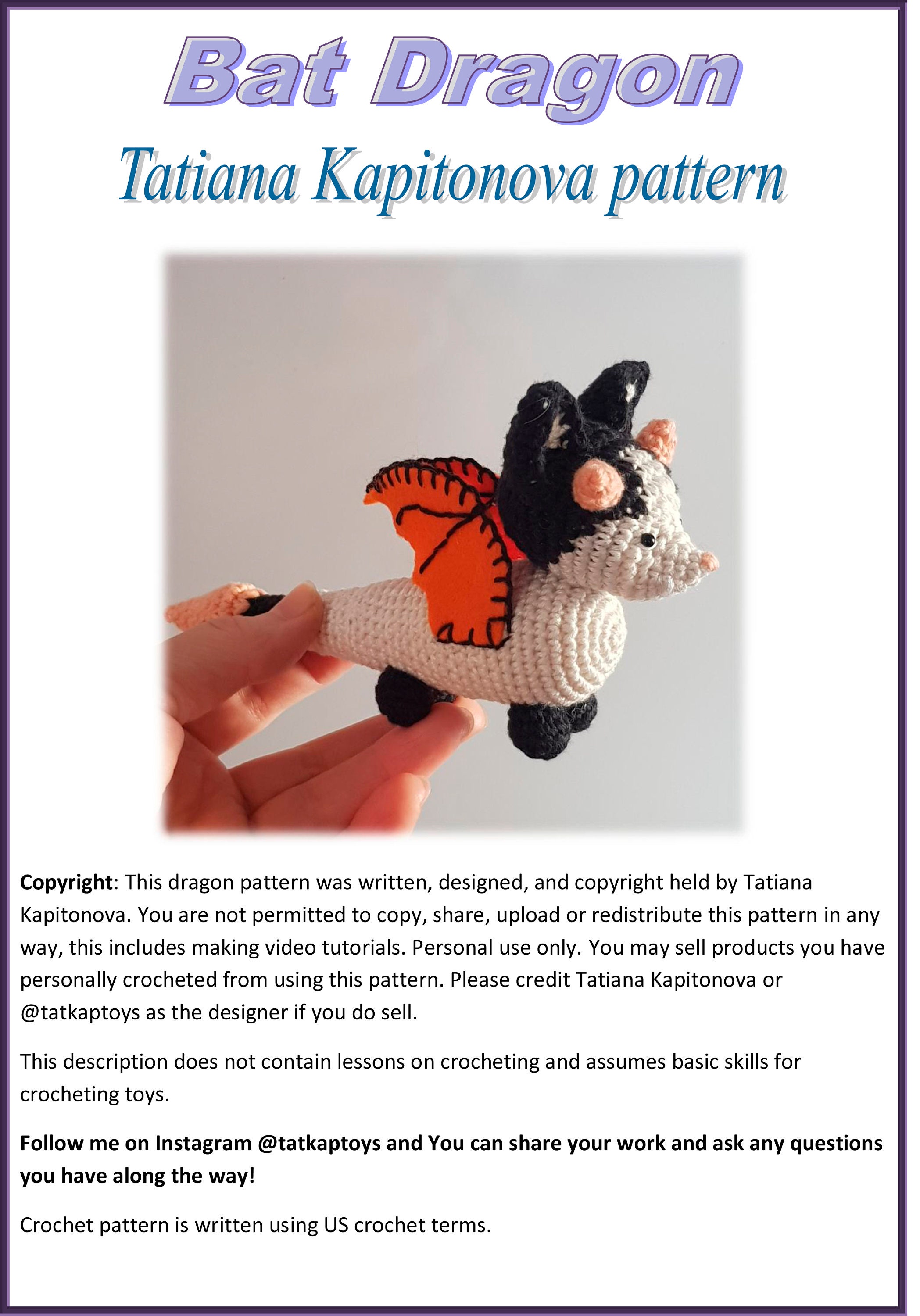 Bat Dragon Crochet PATTERN. Only PDF File English Language. - Etsy UK