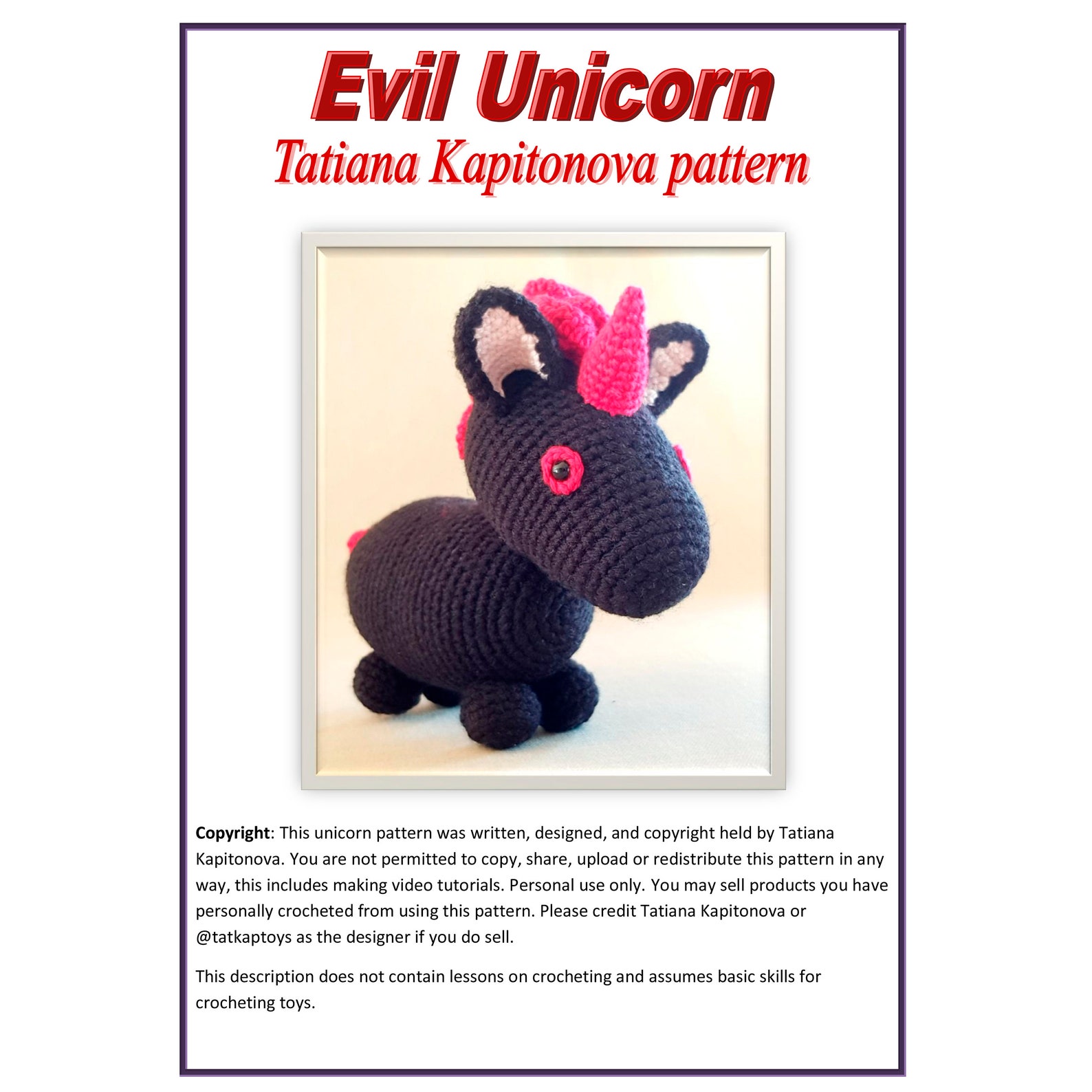 Evil Unicorn crochet pattern. Adopt me pets crochet pattern. | Etsy