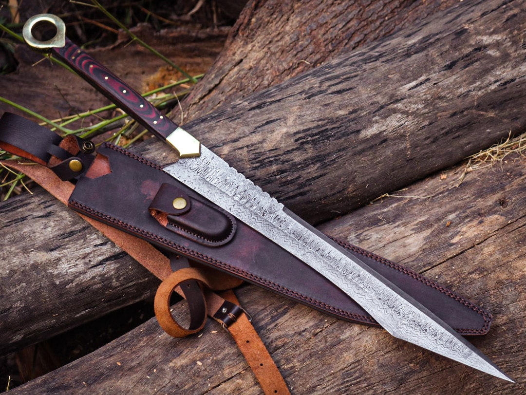 Damascus Sword Master Sword Short Sword With Sheath and Sword Belt Gift ...