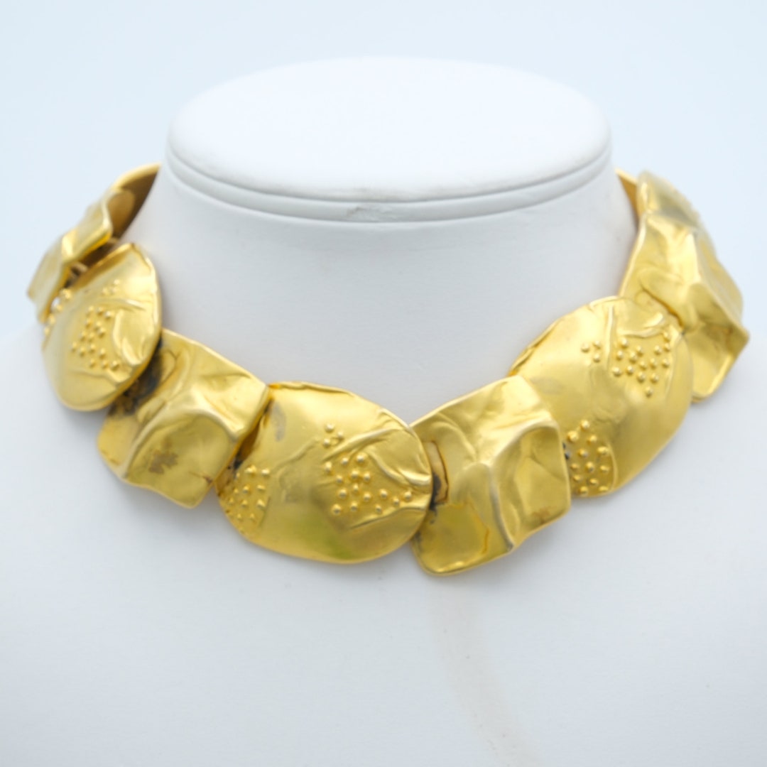 Vintage KJL Kenneth Jay Lane Goldstone Textured Necklace Statement - Etsy