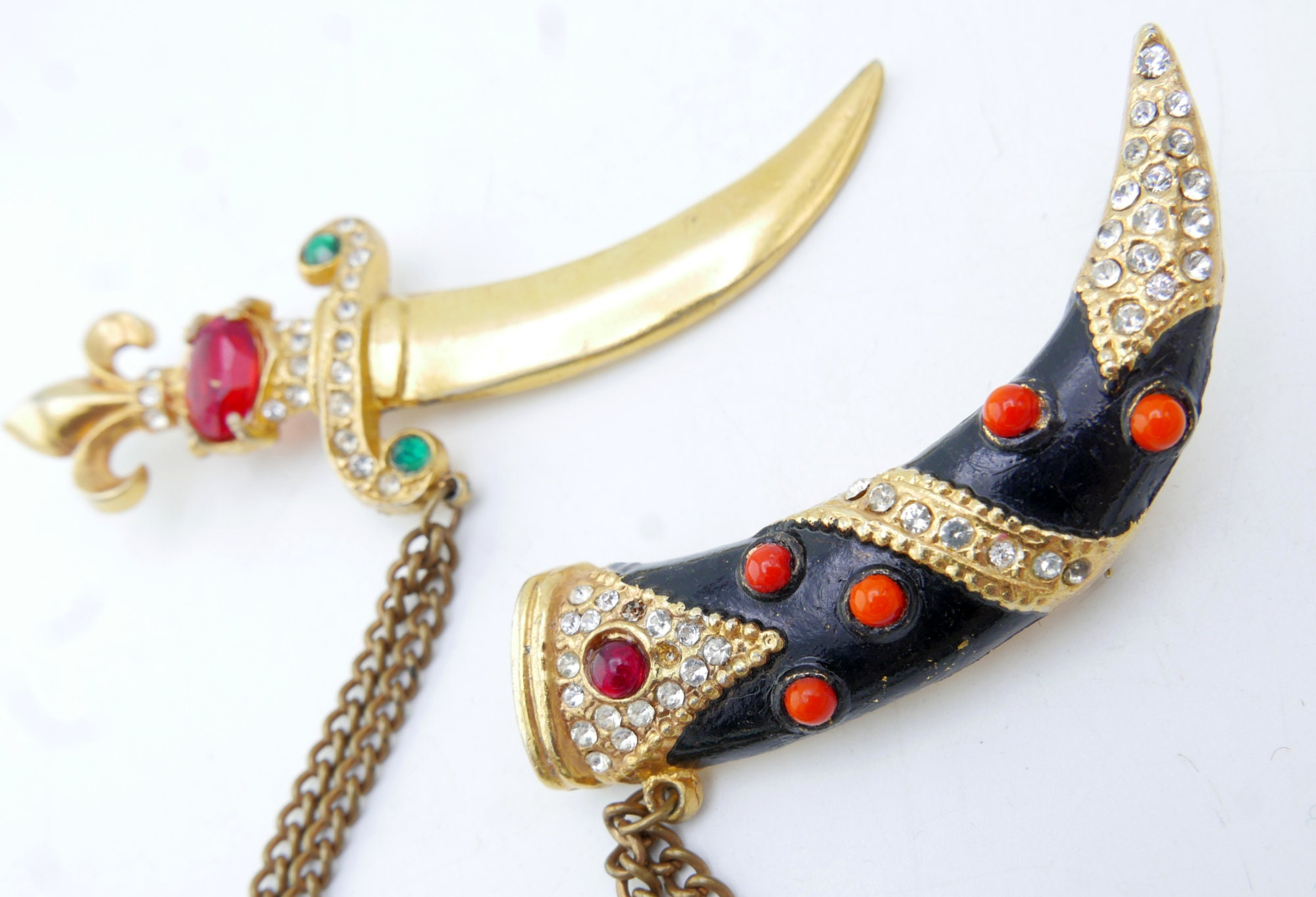 Vintage 2 Part Rhinestone Scimitar Sword Brooch Murray Slater - Etsy