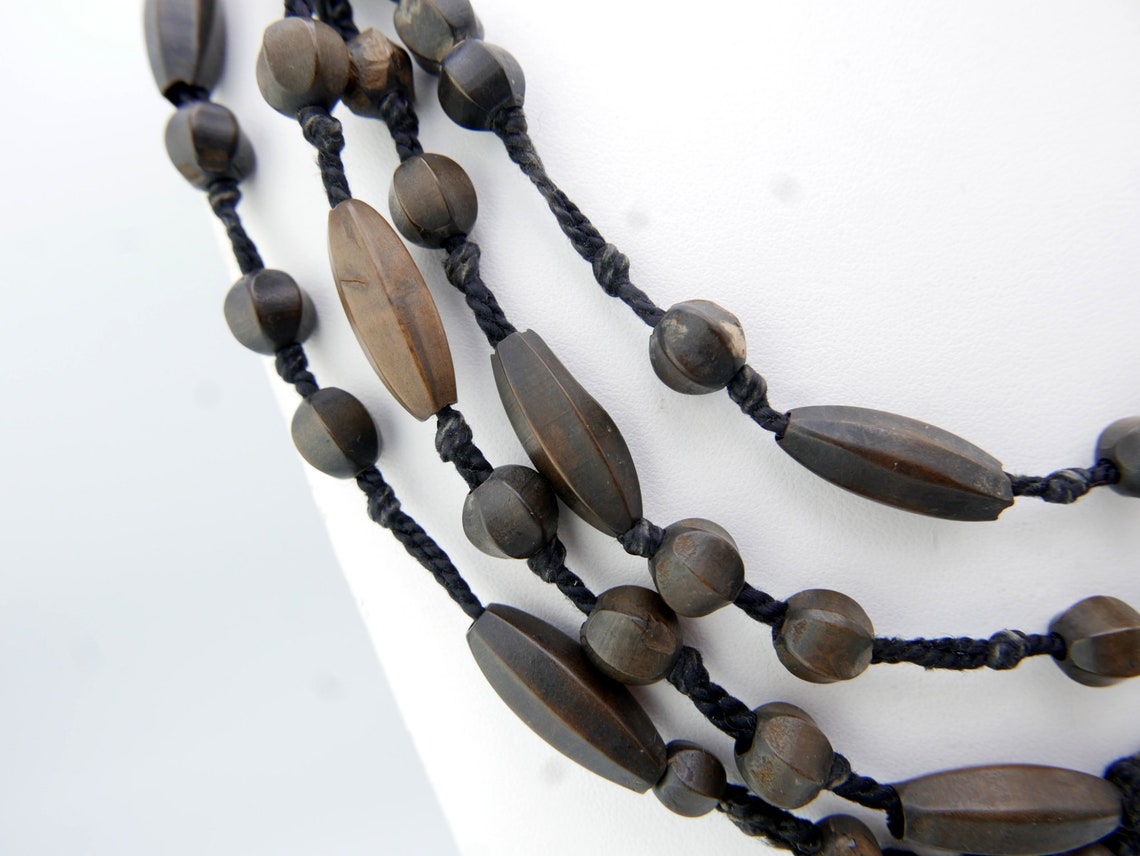 LONG Antique Victorian Vulcanite Bog Oak Beaded Chain Necklace - Etsy