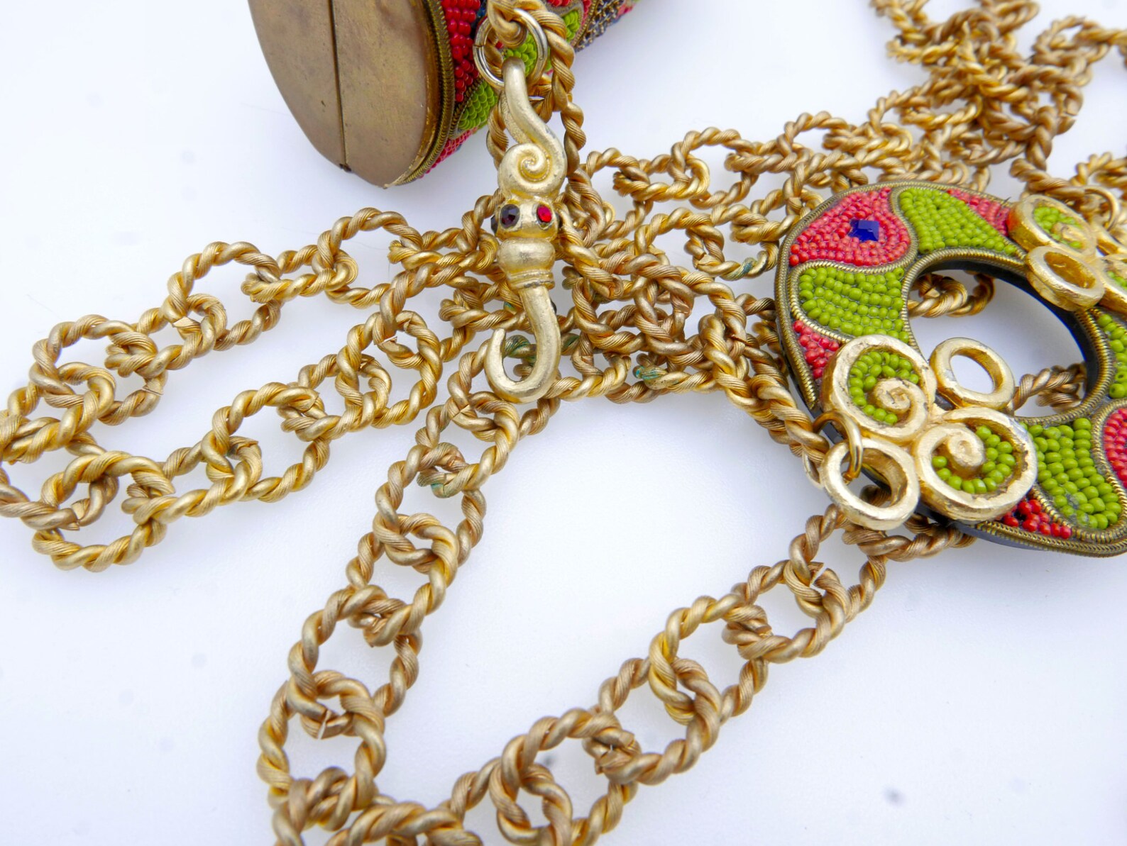 Unusual Vintage 90s Gold Chain Belt Coin Purse Beaded Artist | Etsy