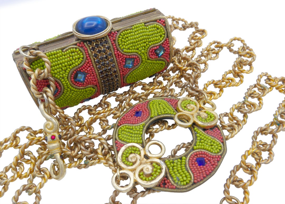 Unusual Vintage 90s Gold Chain Belt Coin Purse Beaded Artist - Etsy