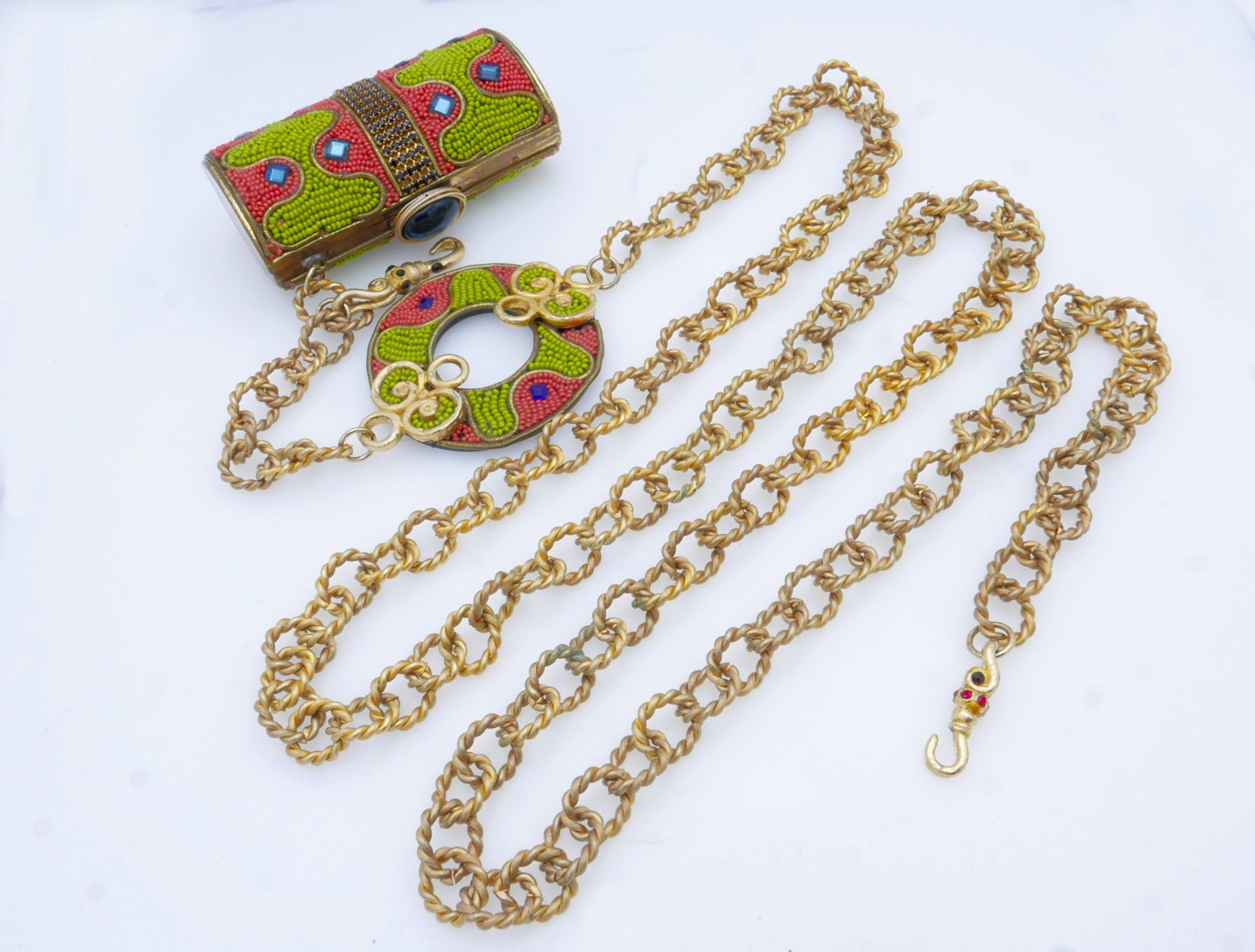 Unusual Vintage 90s Gold Chain Belt Coin Purse Beaded Artist | Etsy