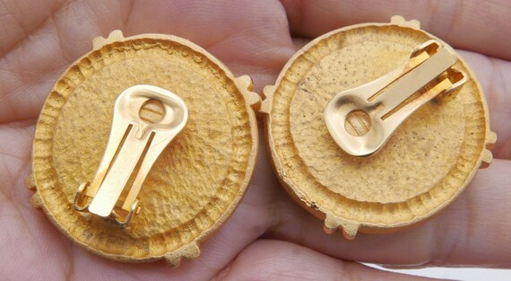 Huge Vintage 1980s Blue Roman Intaglio Goldstone Earr… - Gem