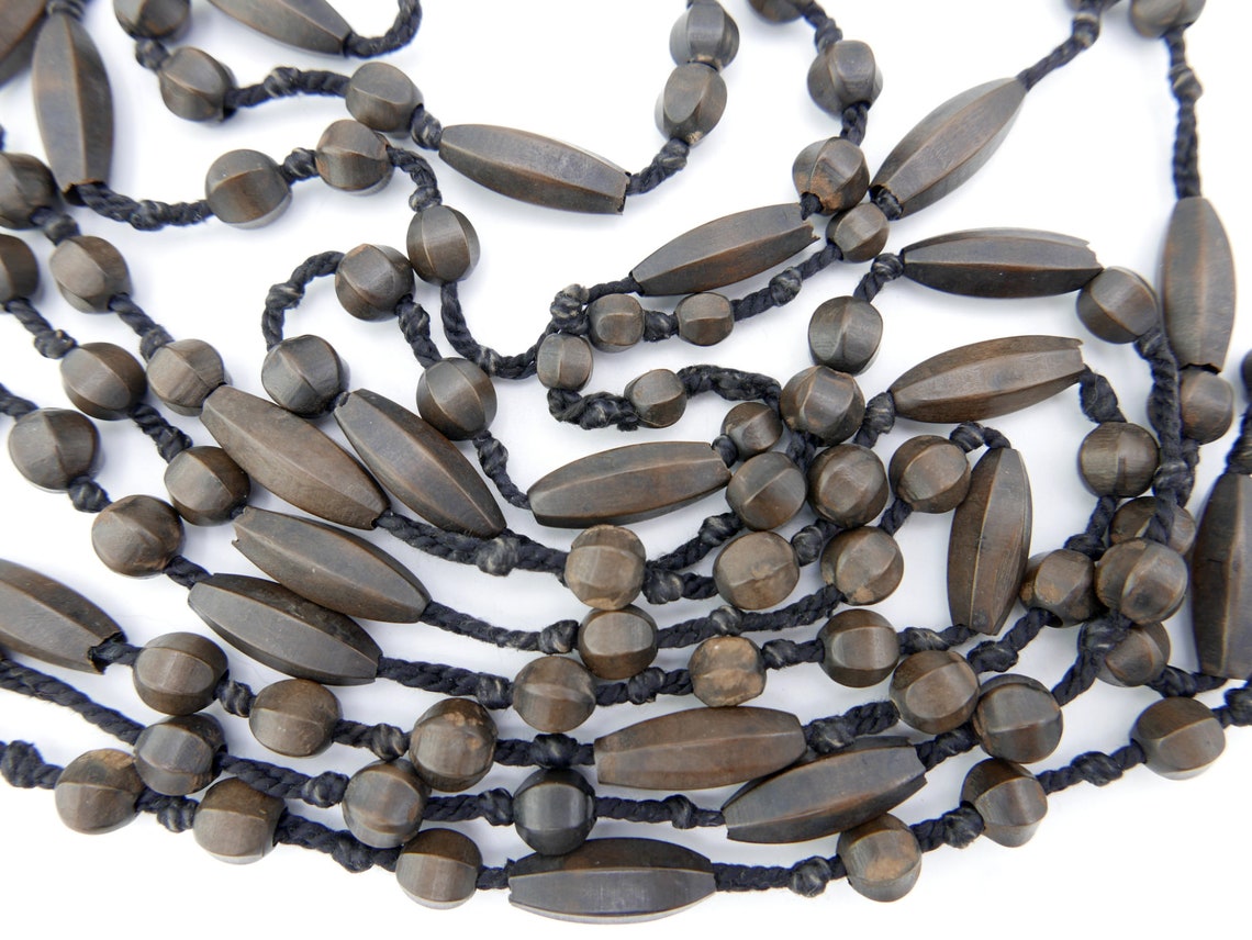 LONG Antique Victorian Vulcanite Bog Oak Beaded Chain Necklace - Etsy