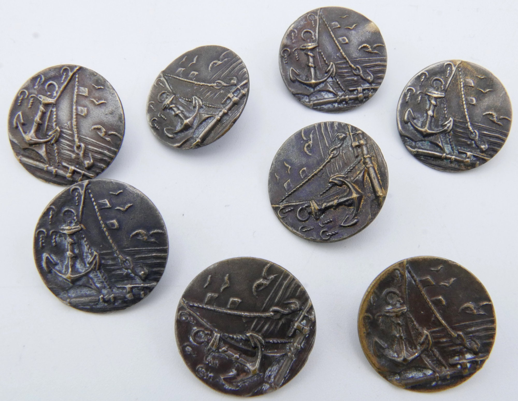 8 Unusual Antique Brass Buttons Anchor Sailboat Birds Ocean - Etsy