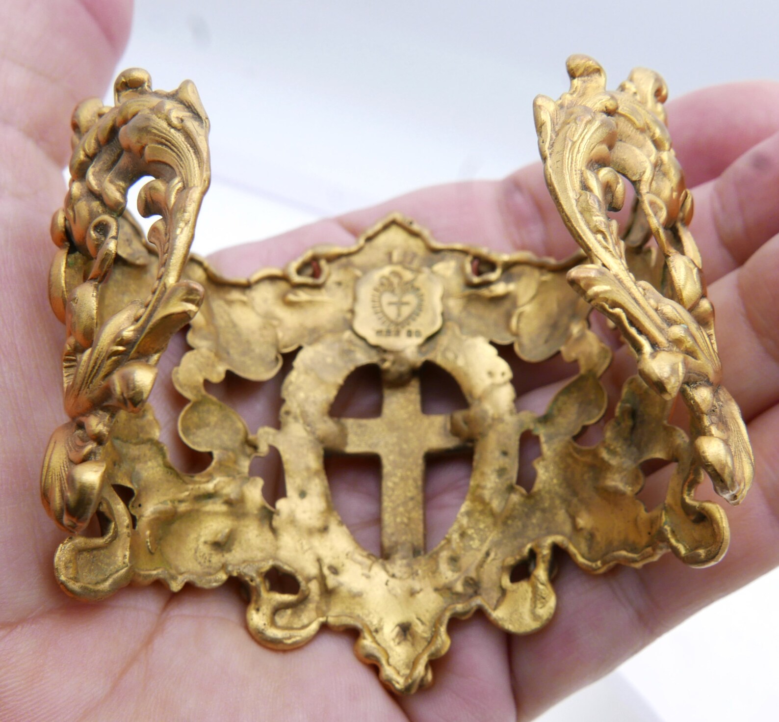 HUGE Wide Gilt Ornate Rococo Renaissance Revival Style Cuff Cross Mex ...