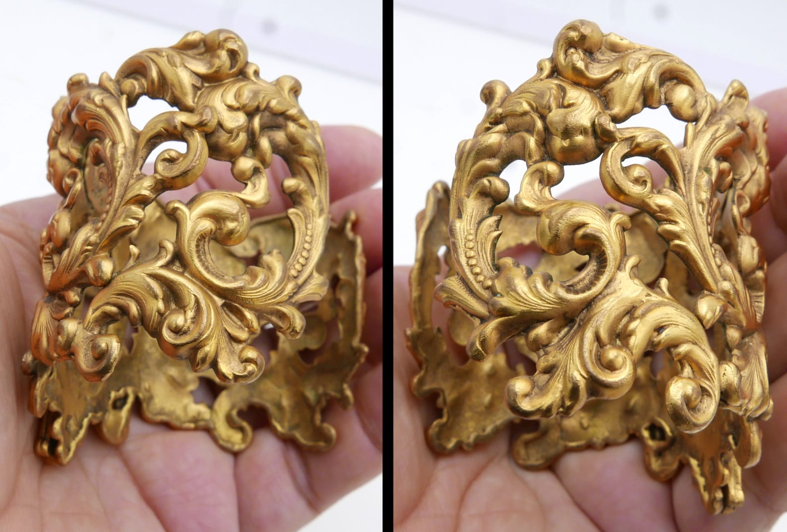 HUGE Wide Gilt Ornate Rococo Renaissance Revival Style Cuff Cross Mex ...