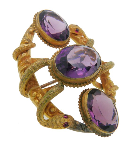 Antique Victorian Edwardian Snake Brooch Paste Amethy… - Gem