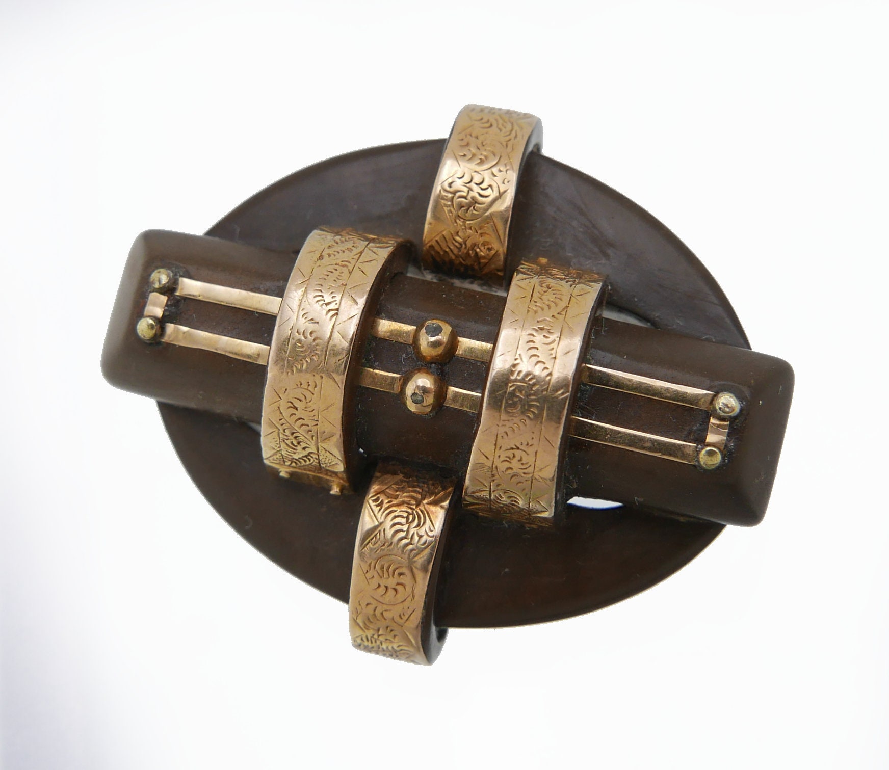 Antique Georgian Gutta Percha Woven 18k Gold Watch Hook Brooch ...