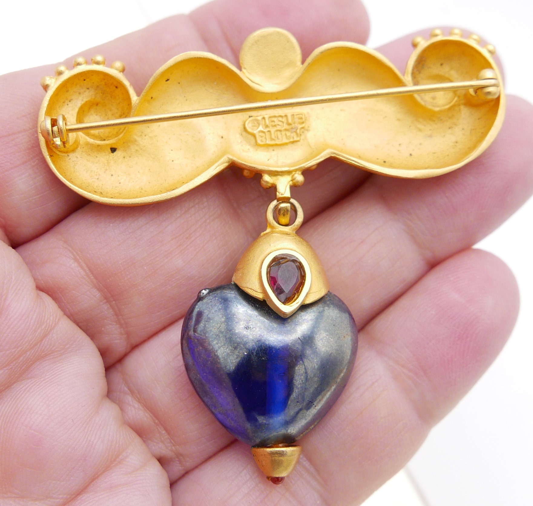 Vintage 1980s Leslie Block Goldtone Brooch Dangle Heart - Etsy