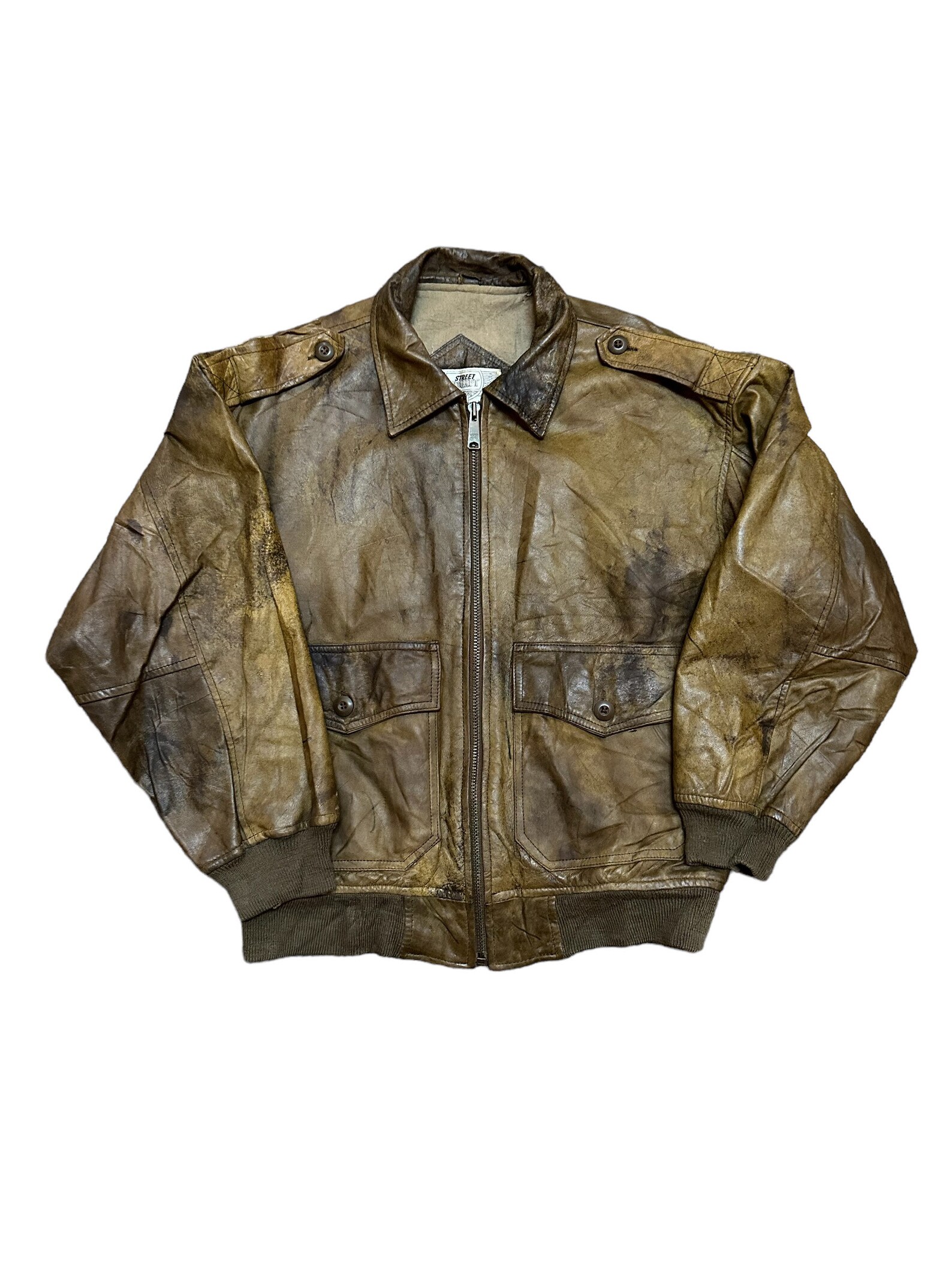 Vintage 90s Bomber Leather Jacket Full Zipper Rust Leather - Etsy