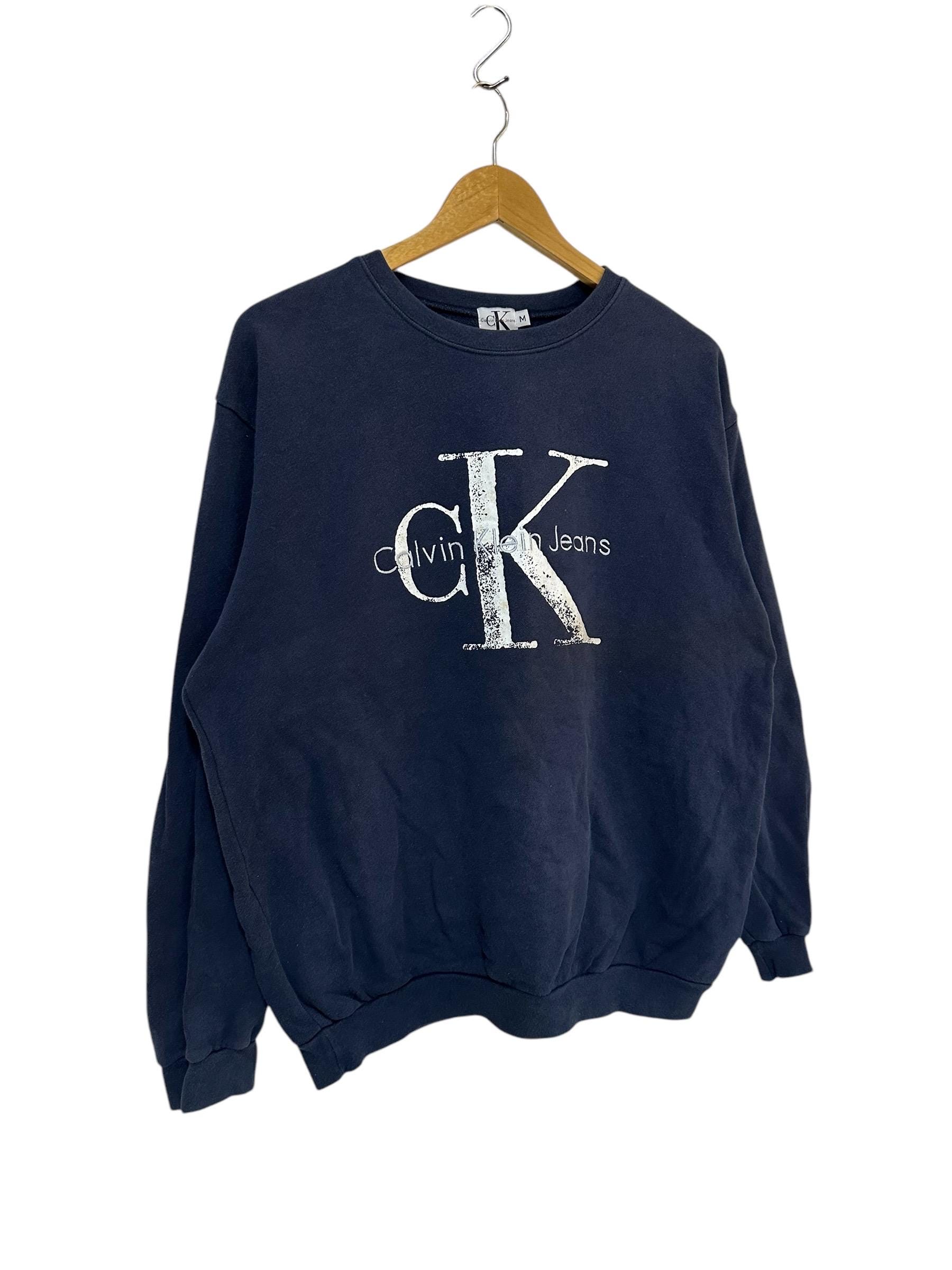 Vintage 90s Calvin Klein Jeans Sweatshirt Big Logo Embroidery Spellout Logo Jumper Medium Size Etsy