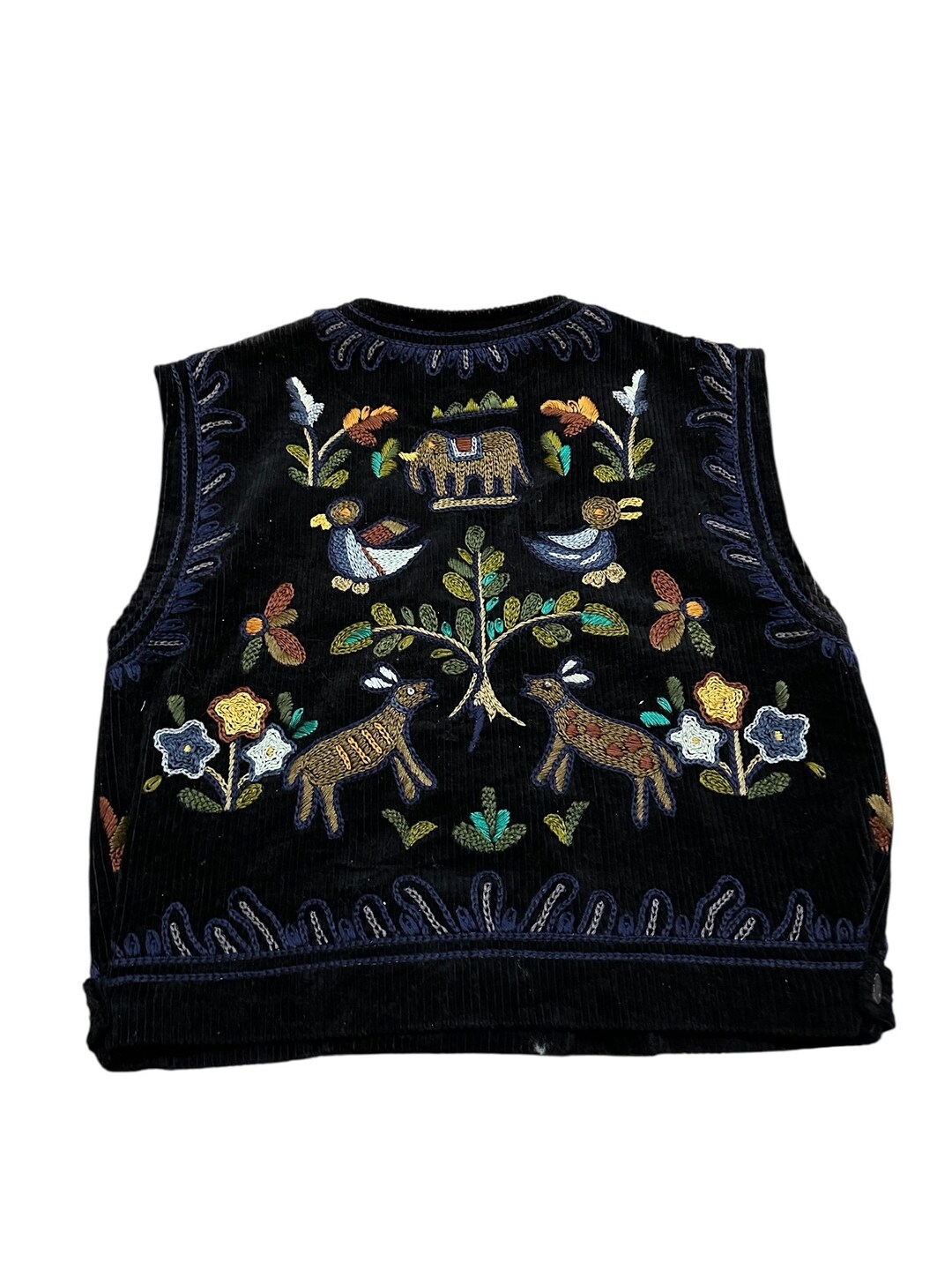 Vintage 90s Navy Blue Velvet Embroidered Vest Boho Folk Art Animal ...