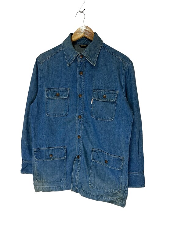 vintage 90s bison denim jacket chore rare design amer… - Gem