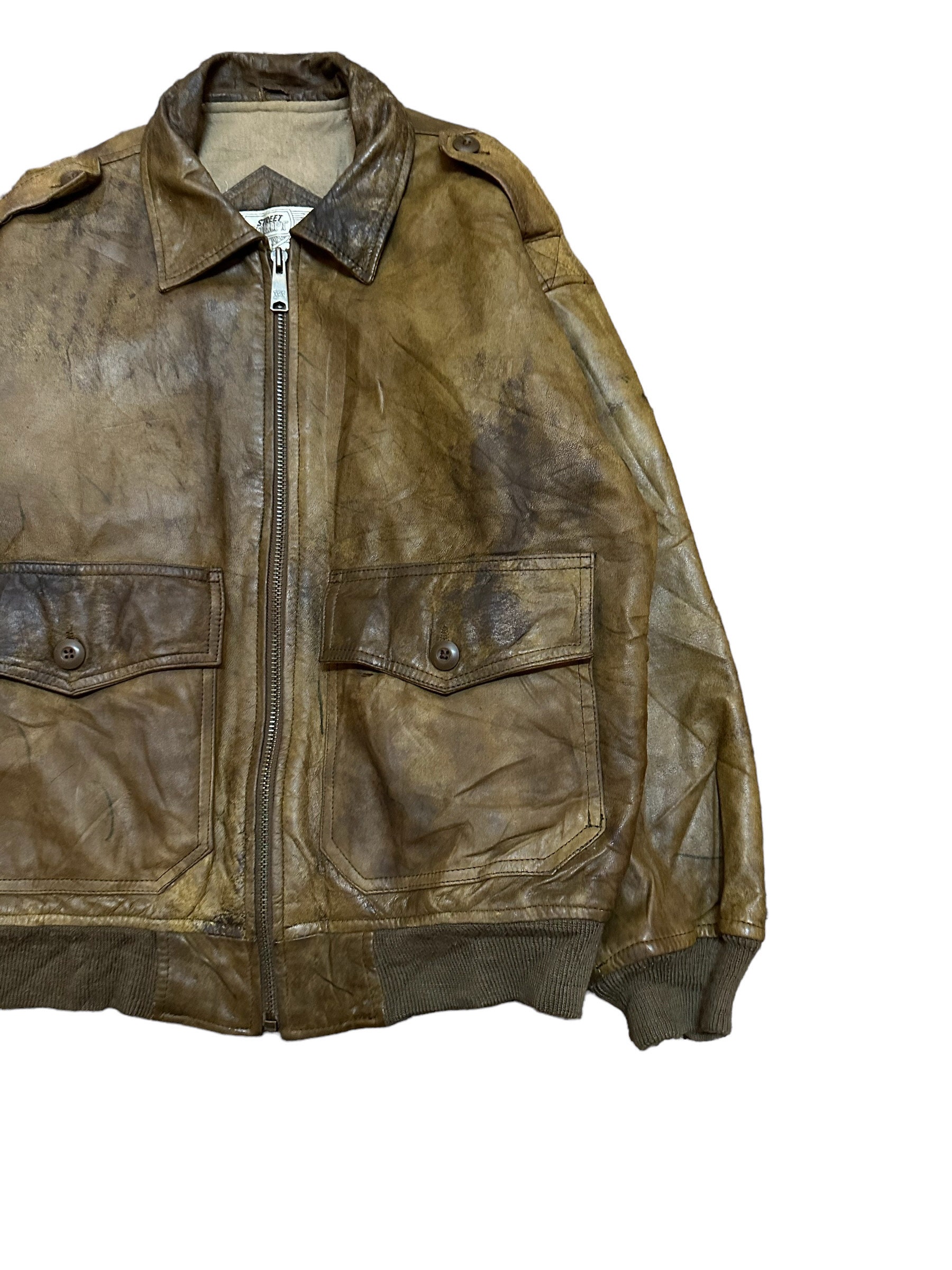 Vintage 90s Bomber Leather Jacket Full Zipper Rust Leather - Etsy