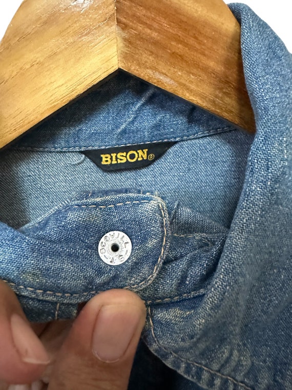 vintage 90s bison denim jacket chore rare design amer… - Gem