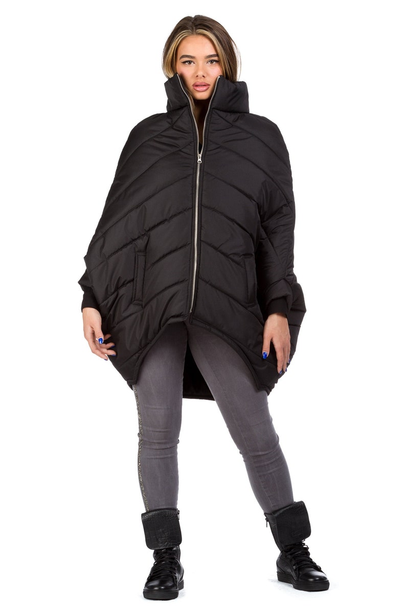 High Neck Poncho Jacket Puffer Minimalist Extravagant | Etsy