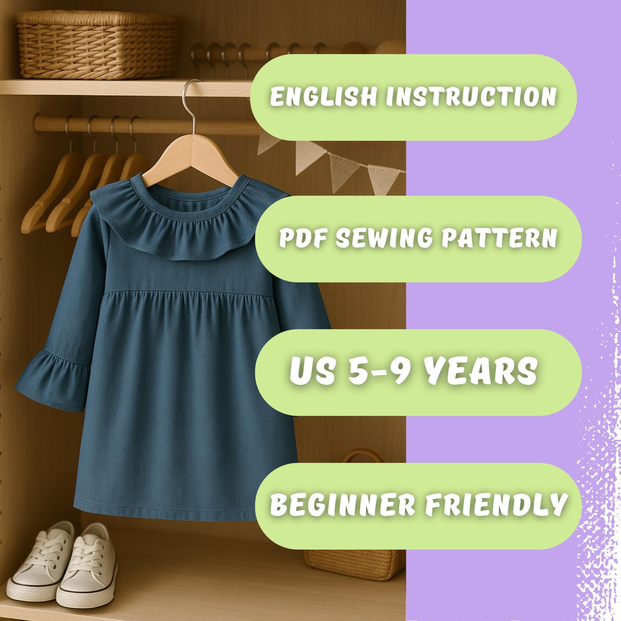 Easy Ruffled Dress Sewing Pattern for Beginners | Frill Girls Dress - Etsy